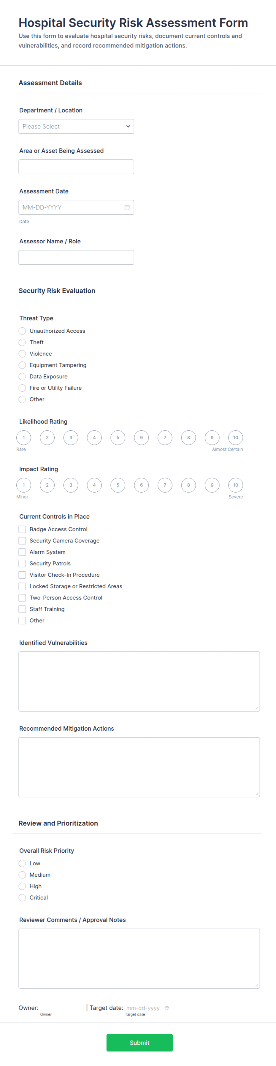 Hospital Security Risk Assessment Form Template | Jotform