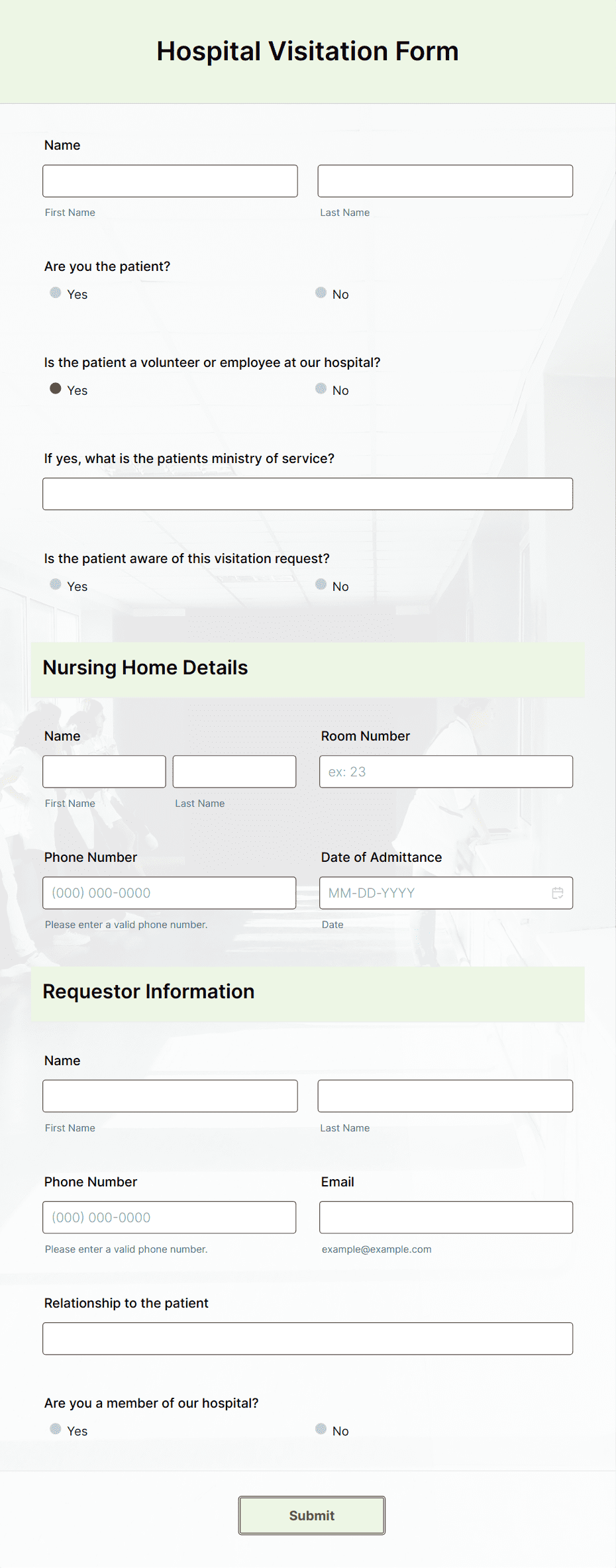 Hospital Visitation Form Template | Jotform