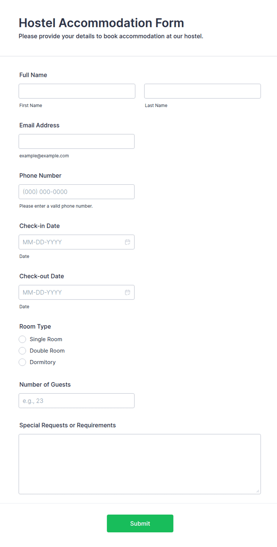 Hostel Accommodation Form Template | Jotform