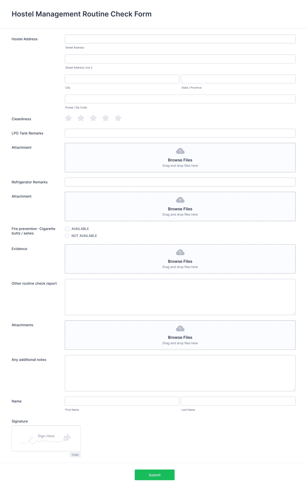 Hostel Management Routine Check Form Template | Jotform