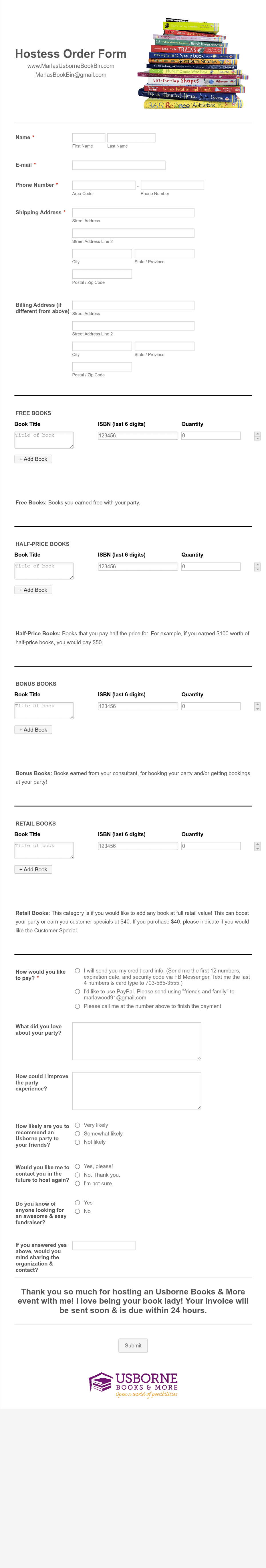 Hostess Order Form Template | Jotform
