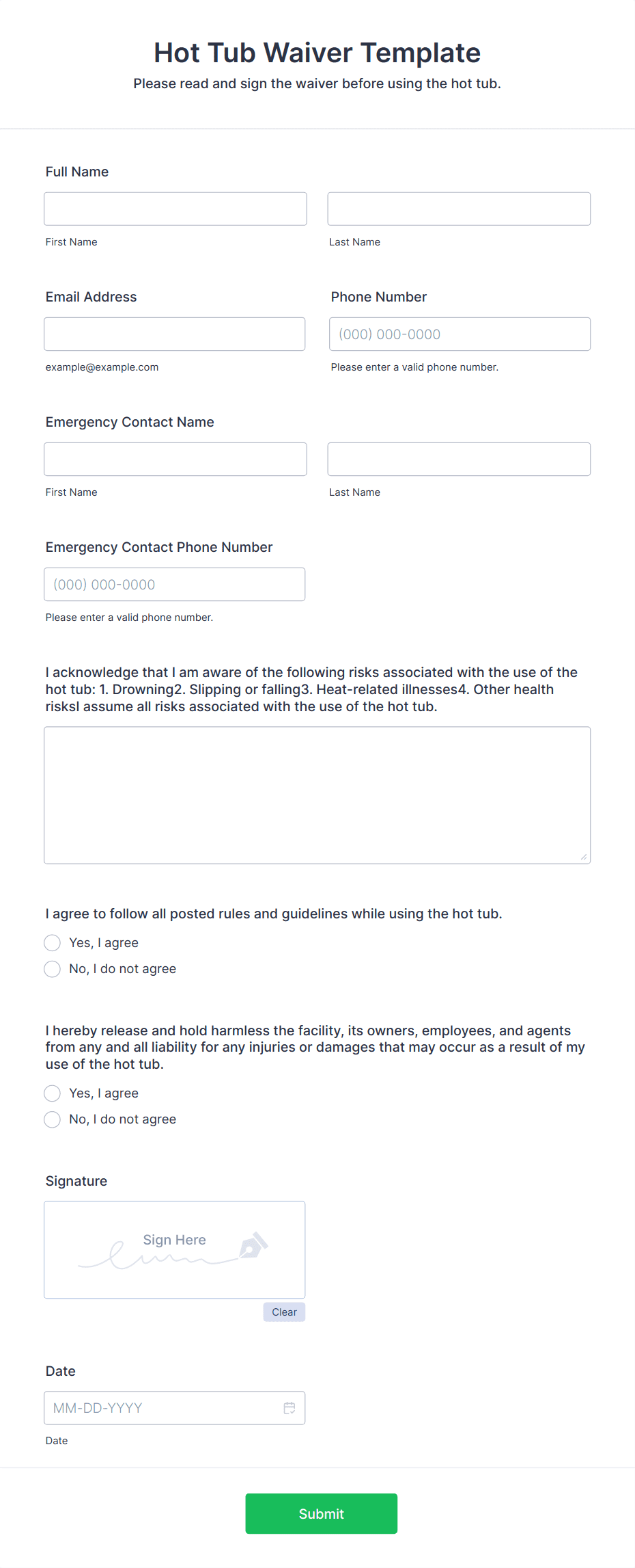 Hot Tub Waiver Template Form Template | Jotform