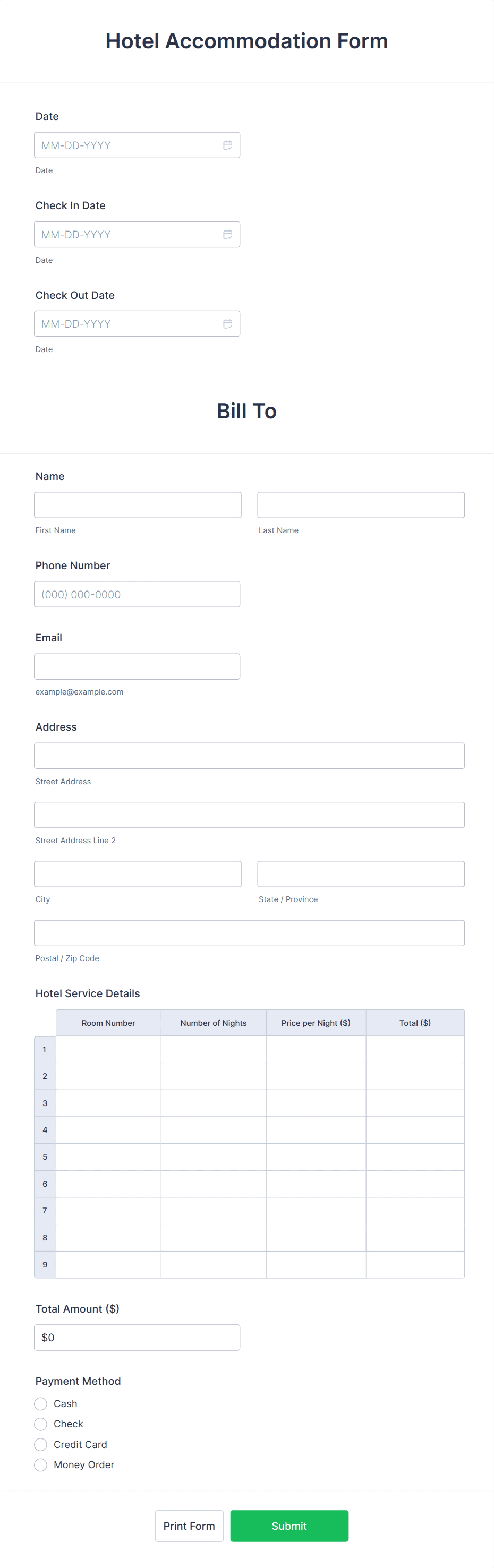 Hotel Accommodation Form Template | Jotform