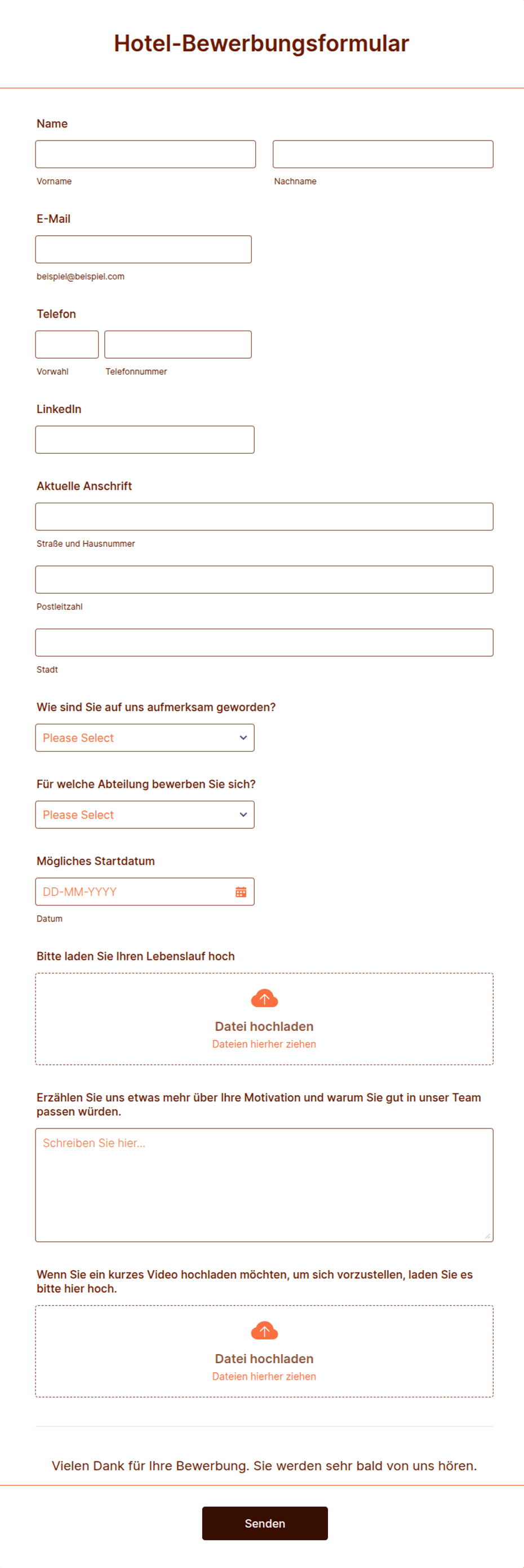 Hotel-Bewerbungsformular Formularvorlage | Jotform