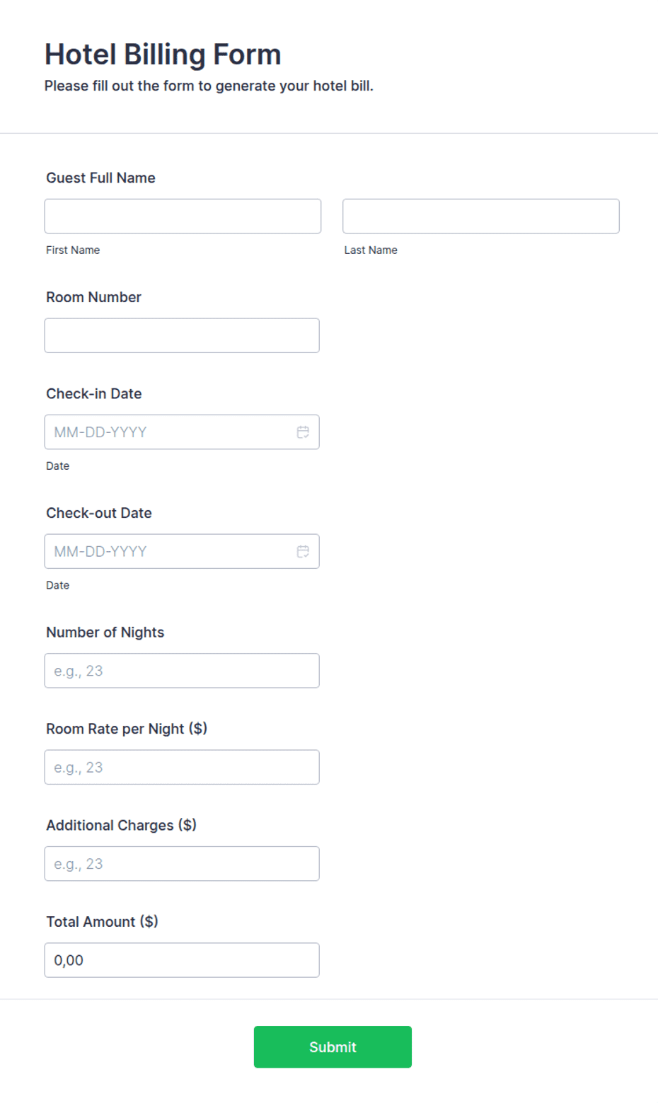 Hotel Billing Form Template | Jotform