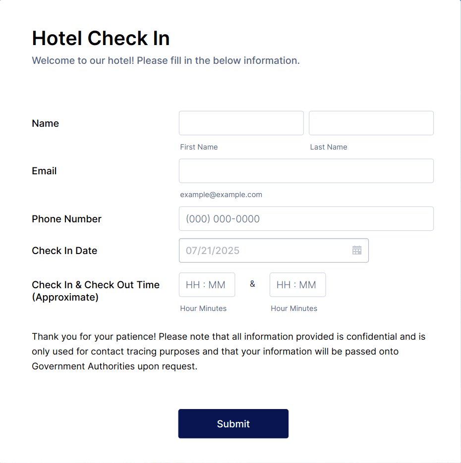 Hotel Check In Form Template | Jotform