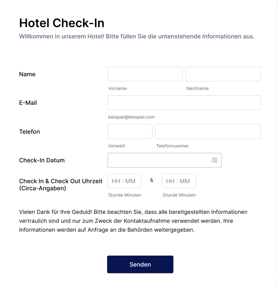 Hotel Check-In Formular Formularvorlage | Jotform