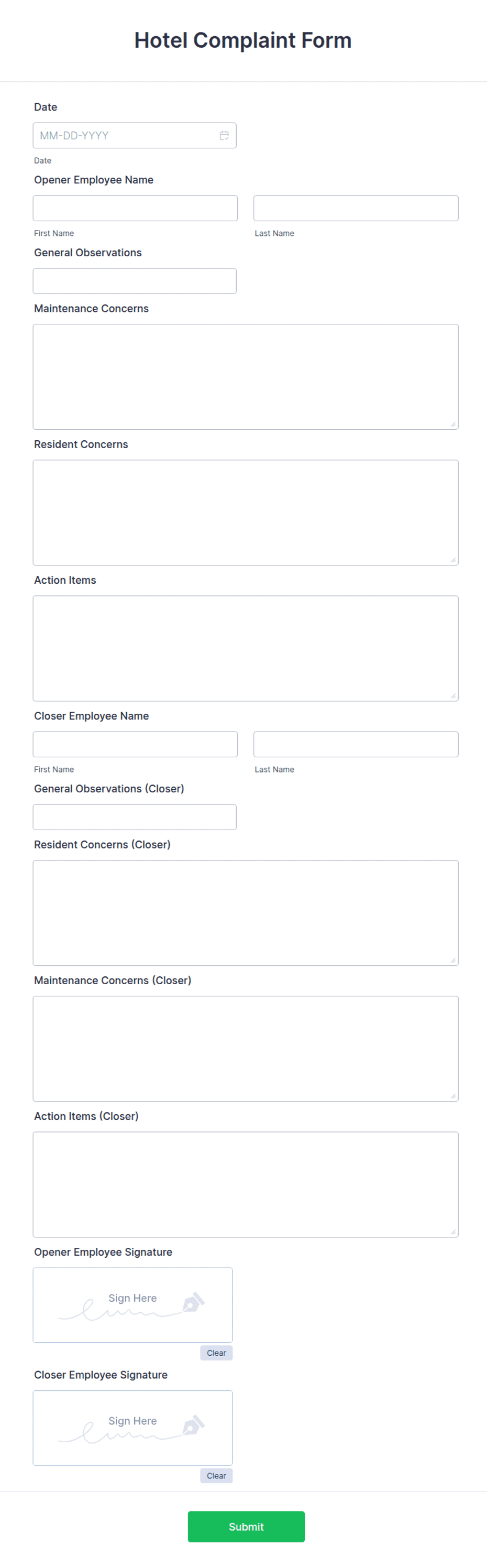 Hotel Complaint Form Template | Jotform
