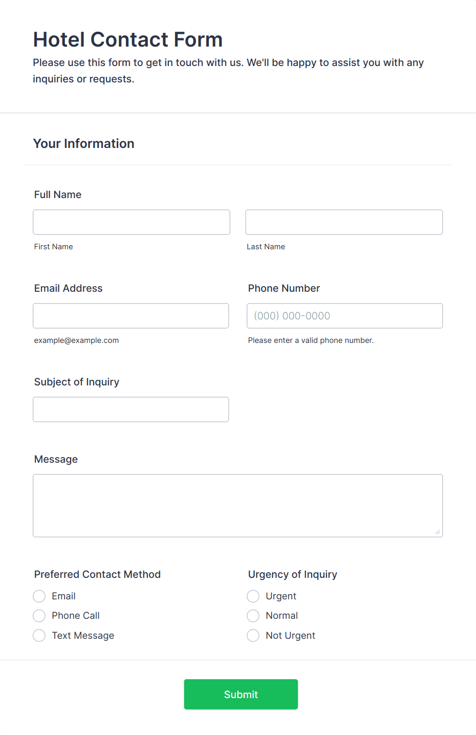 Hotel Contact Form Template | Jotform