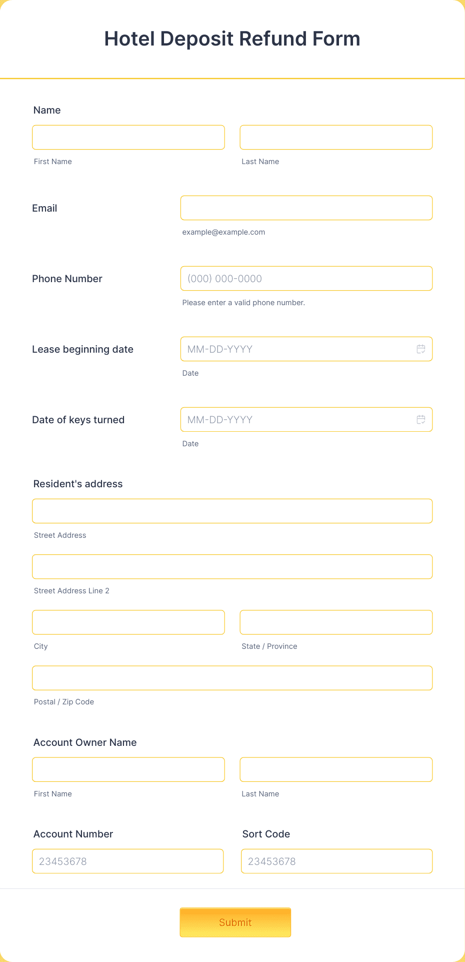 Hotel Deposit Refund Form Template | Jotform