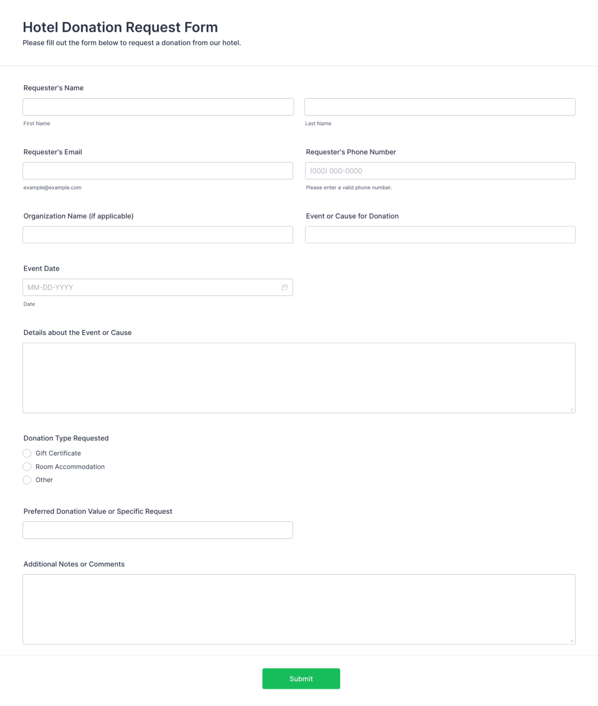 Hotel Donation Request Form Template | Jotform