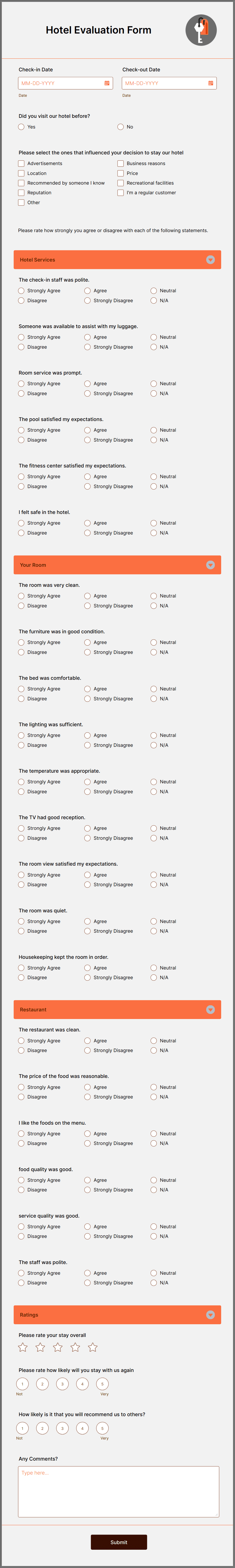 Hotel Evaluation Form Template | Jotform