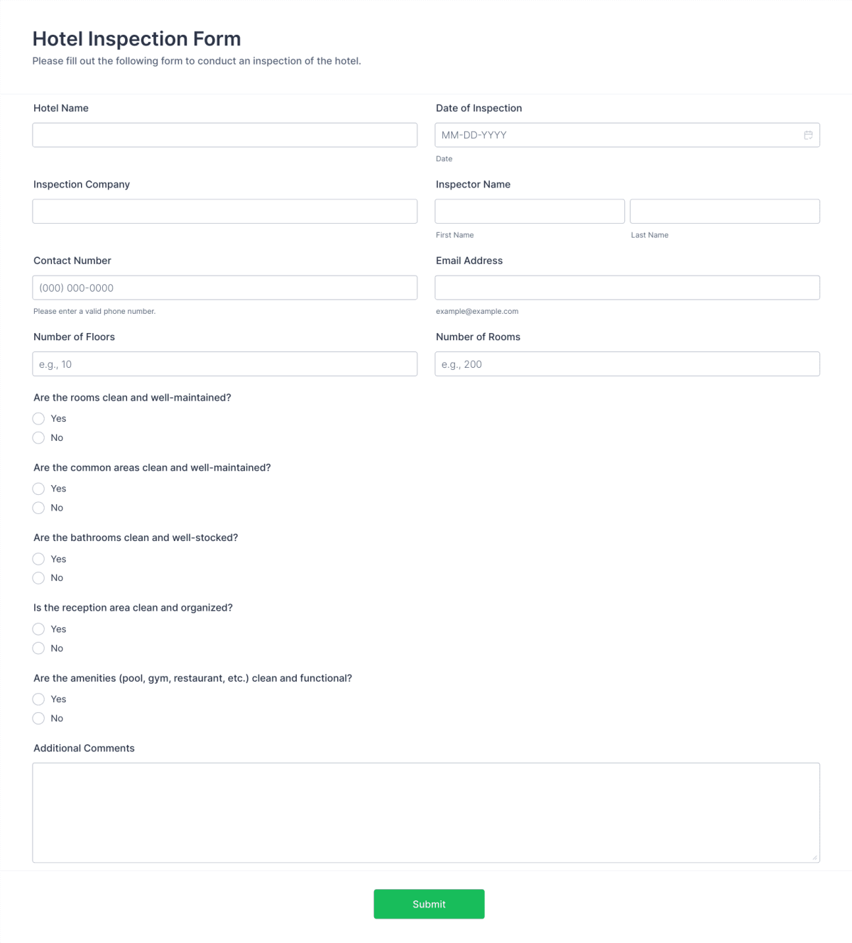 Hotel Inspection Form Template | Jotform