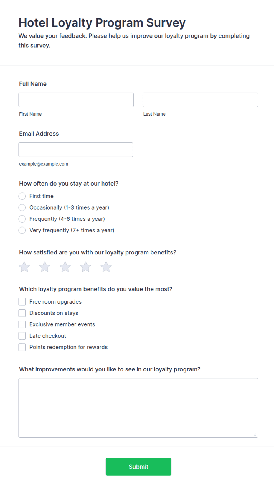 Hotel Loyalty Program Survey Form Template | Jotform
