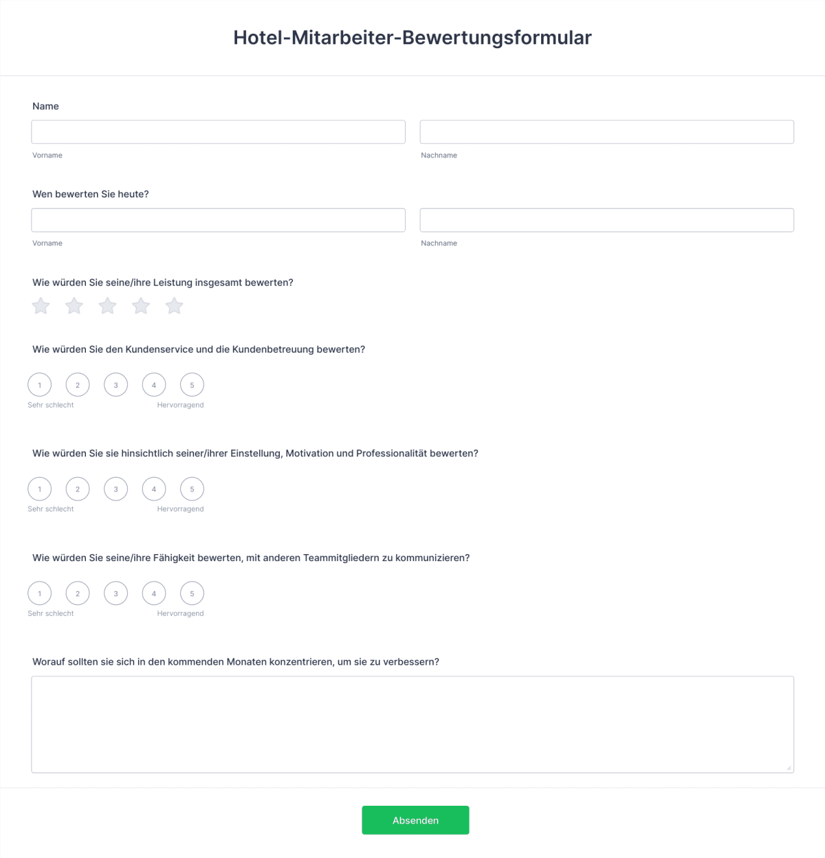 Hotel-Mitarbeiter-Bewertungsformular Formularvorlage | Jotform