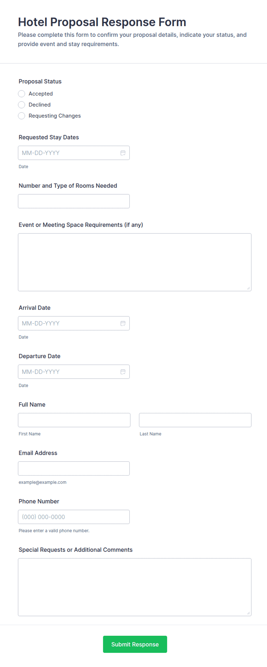 Hotel Proposal Response Form Template | Jotform