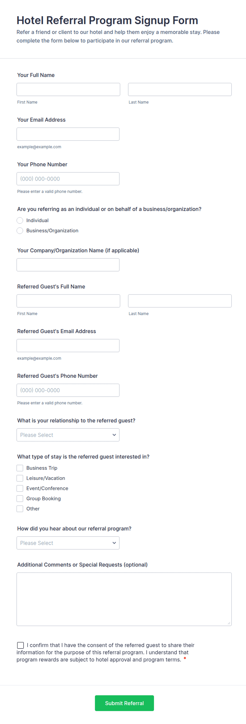 Hotel Referral Program Signup Form Template | Jotform