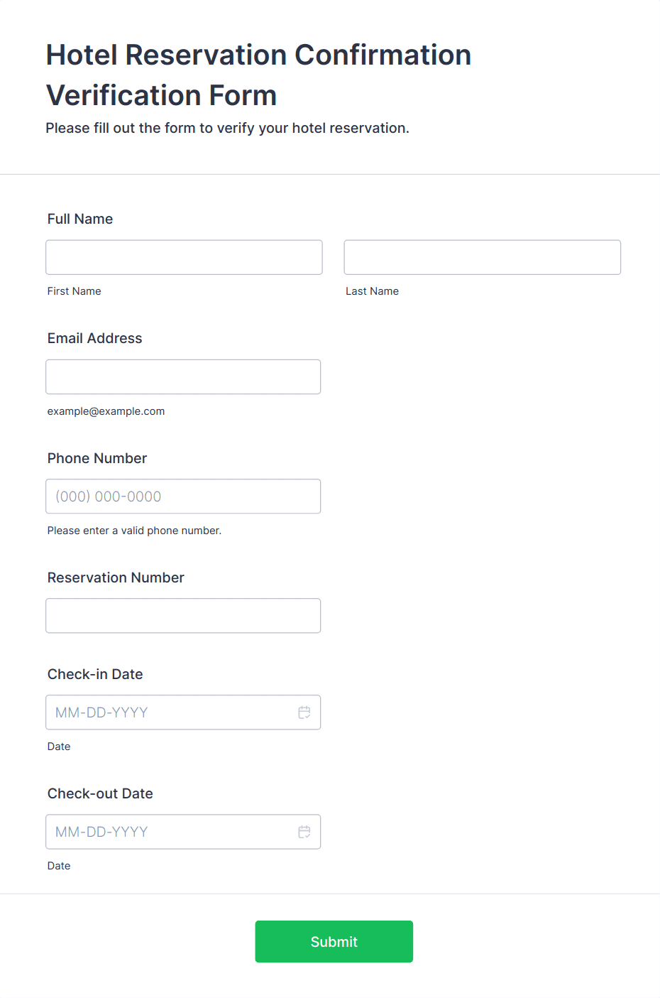 Hotel Reservation Confirmation Verification Form Template | Jotform