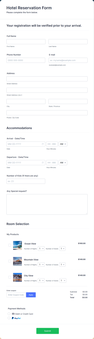 Room Reservation Form Template | Jotform