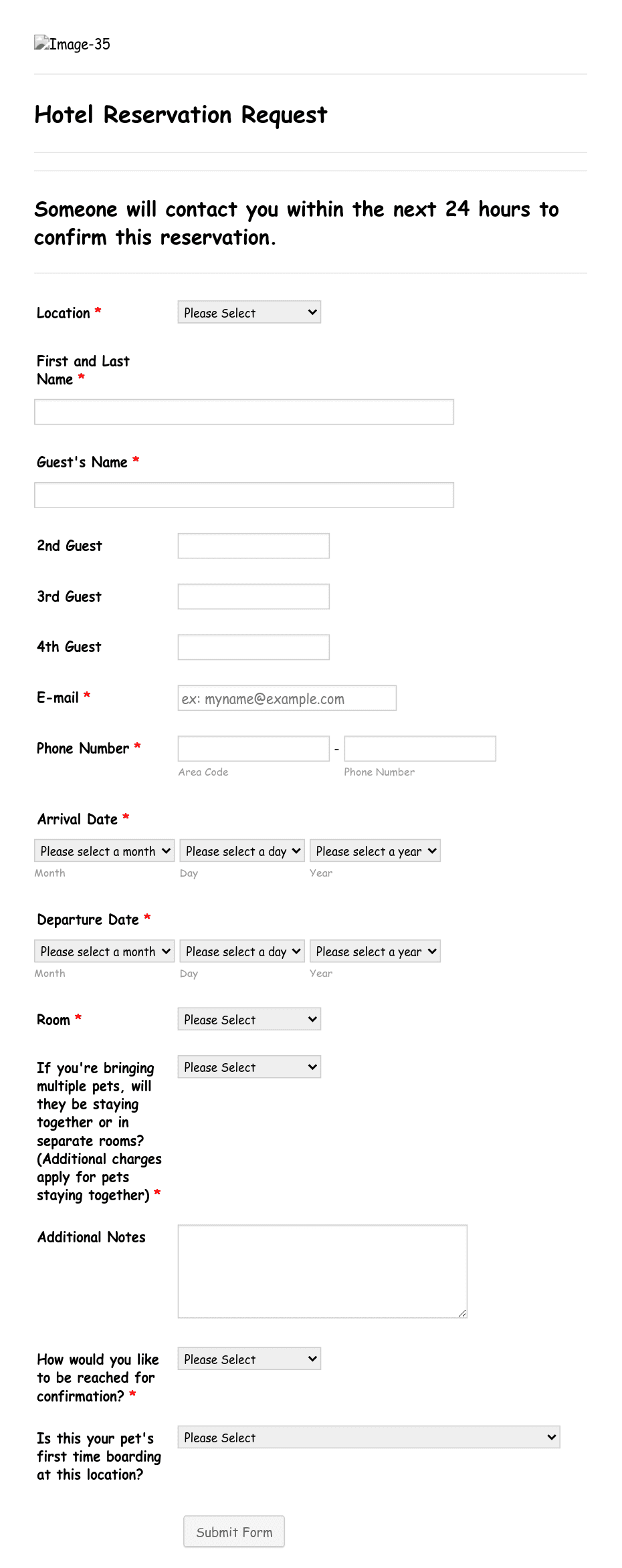 Hotel Reservation Request Form Template | Jotform