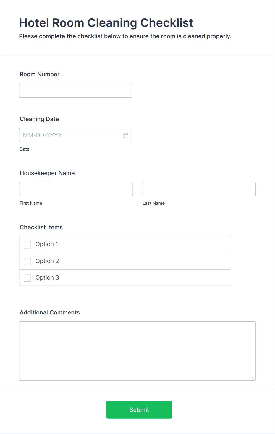 Hotel Room Cleaning Checklist Form Template | Jotform