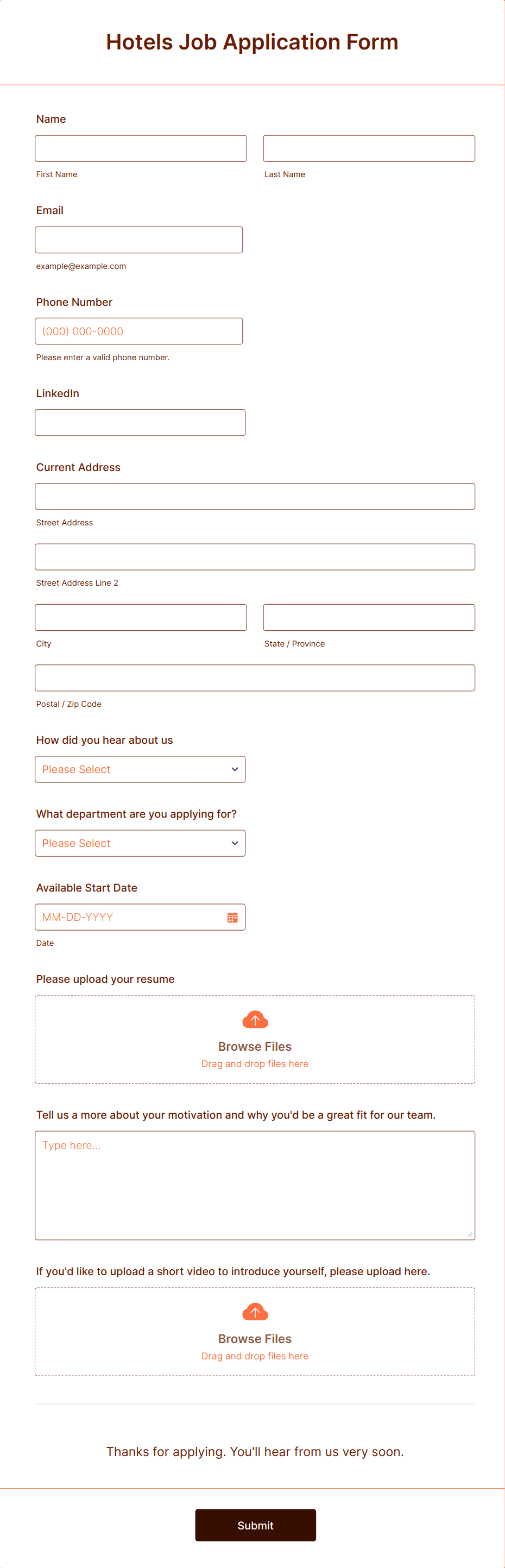Hotels Job Application Form Template | Jotform