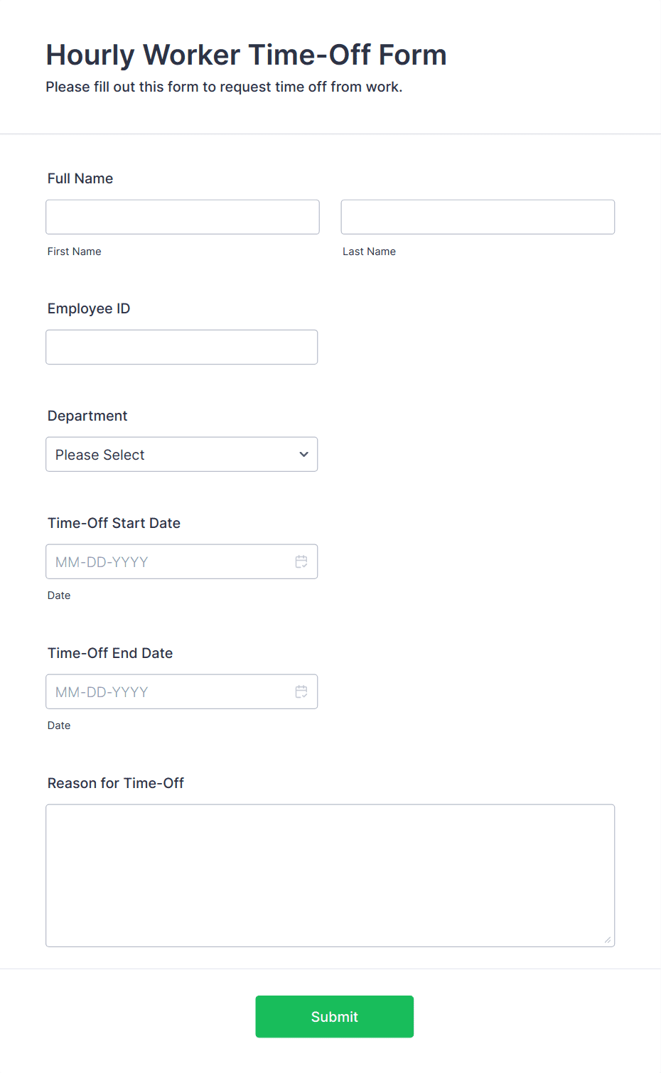 Hourly Worker Time-Off Form Template | Jotform