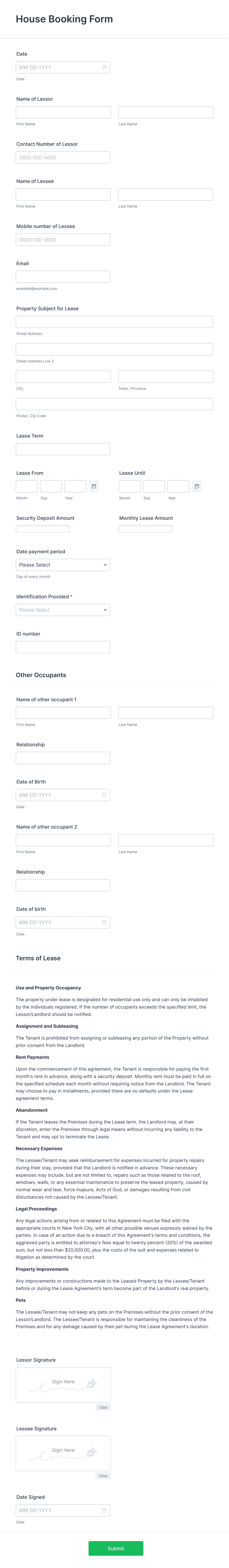 House Booking Form Template | Jotform