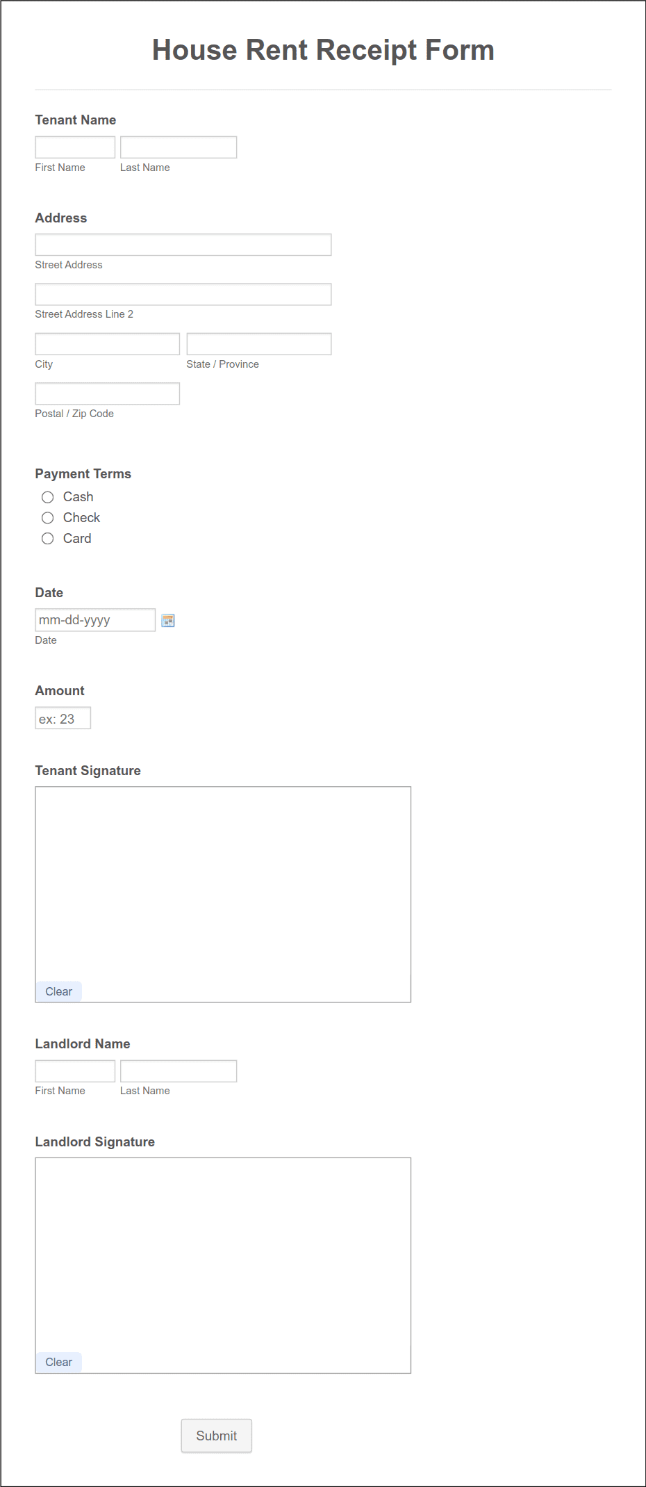 House Rent Receipt Form Template | Jotform
