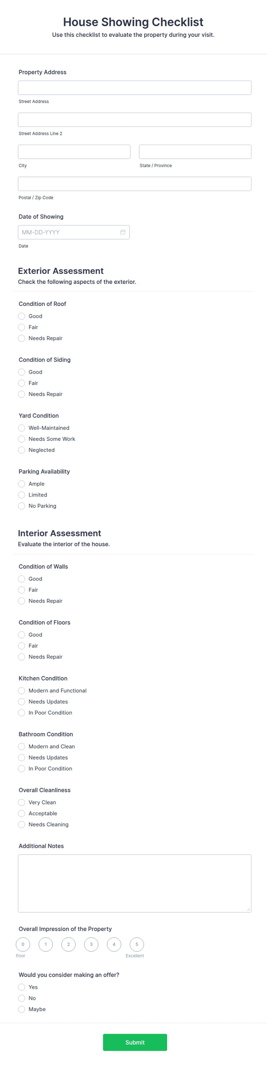 House Showing Checklist Form Template | Jotform