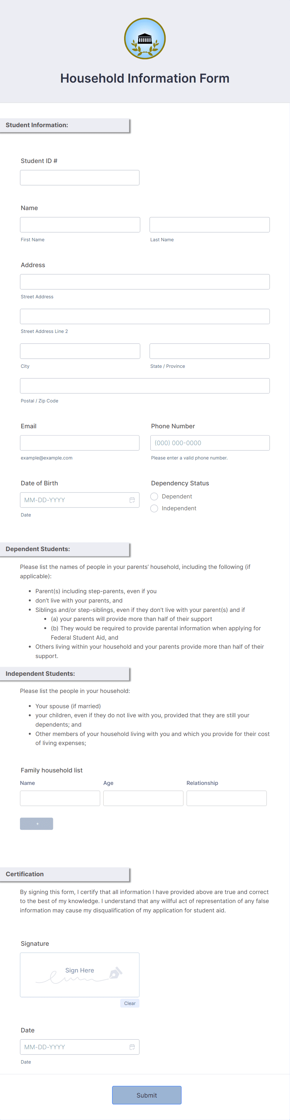 Household Information Form Template | Jotform