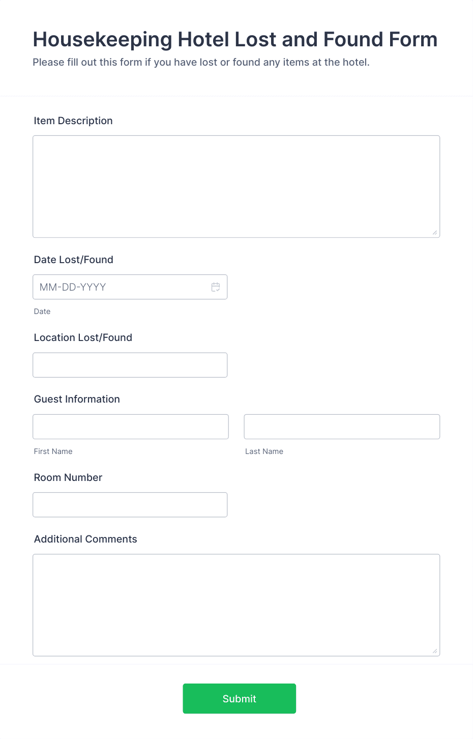 Housekeeping Hotel Lost and Found Form Template | Jotform