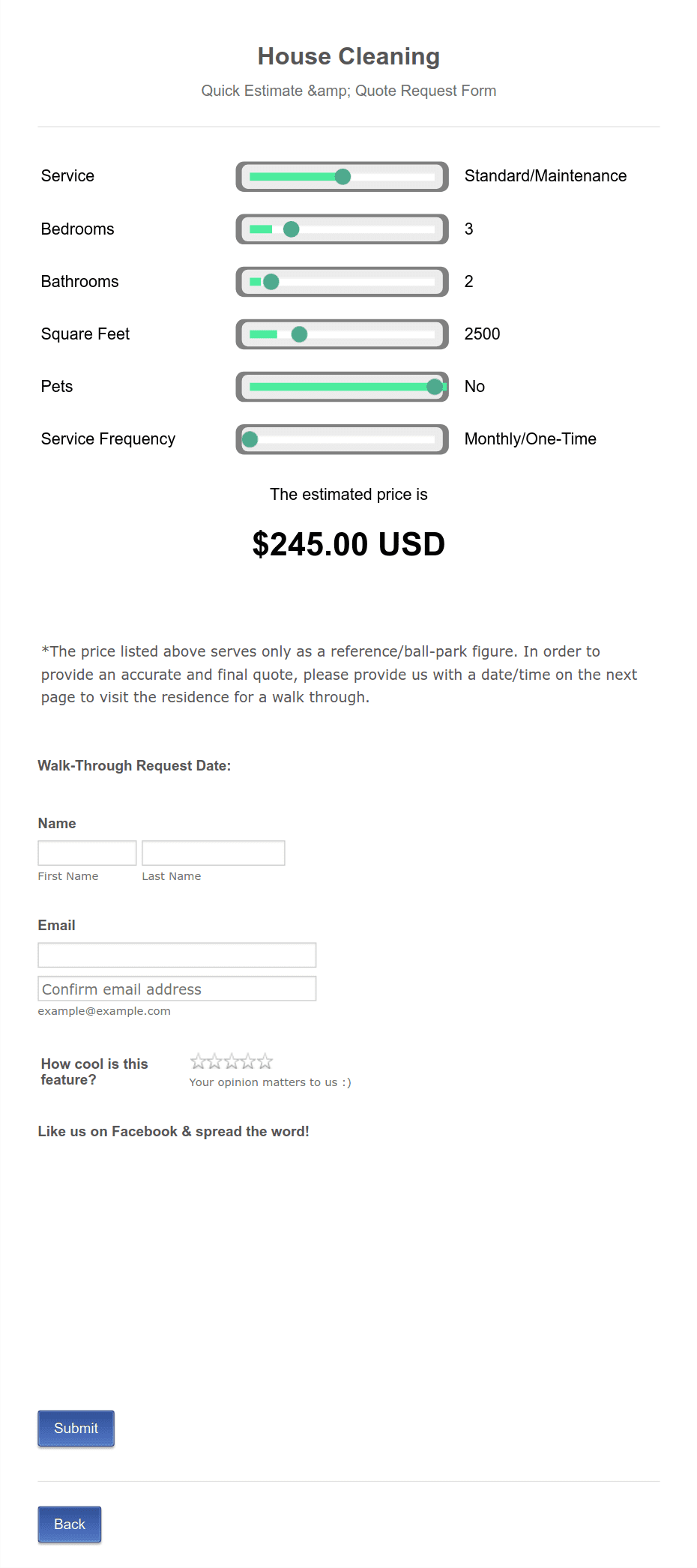 Housekeeping Quick Estimate Template Form Template | Jotform