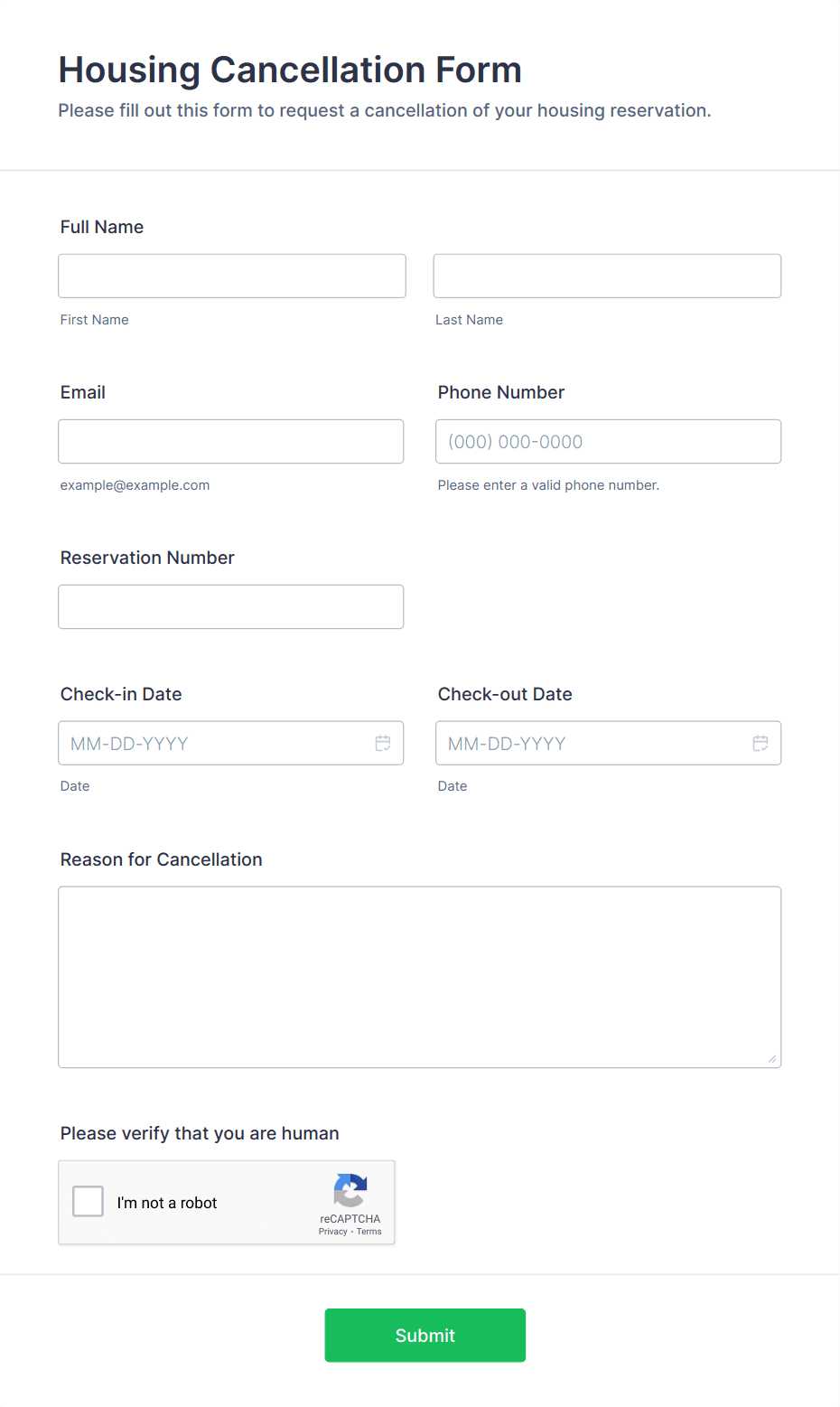 Housing Cancellation Form Template | Jotform