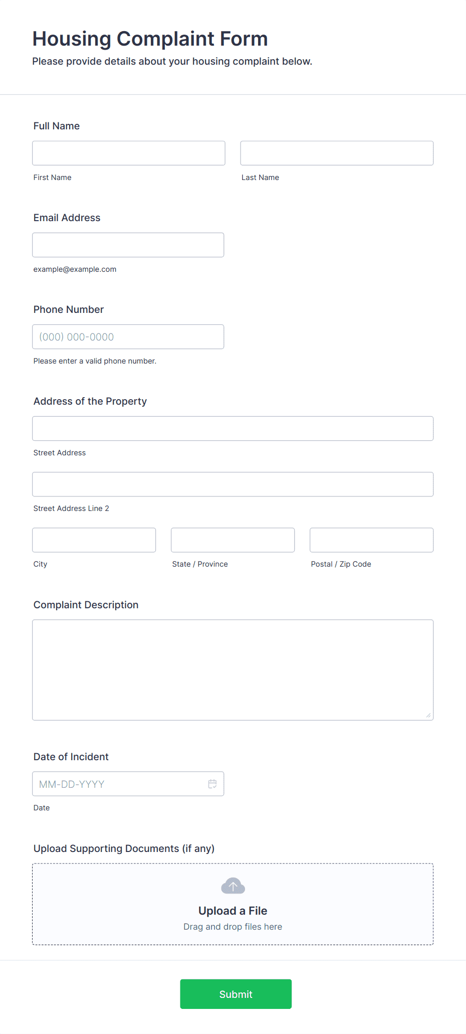 Housing Complaint Form Template | Jotform