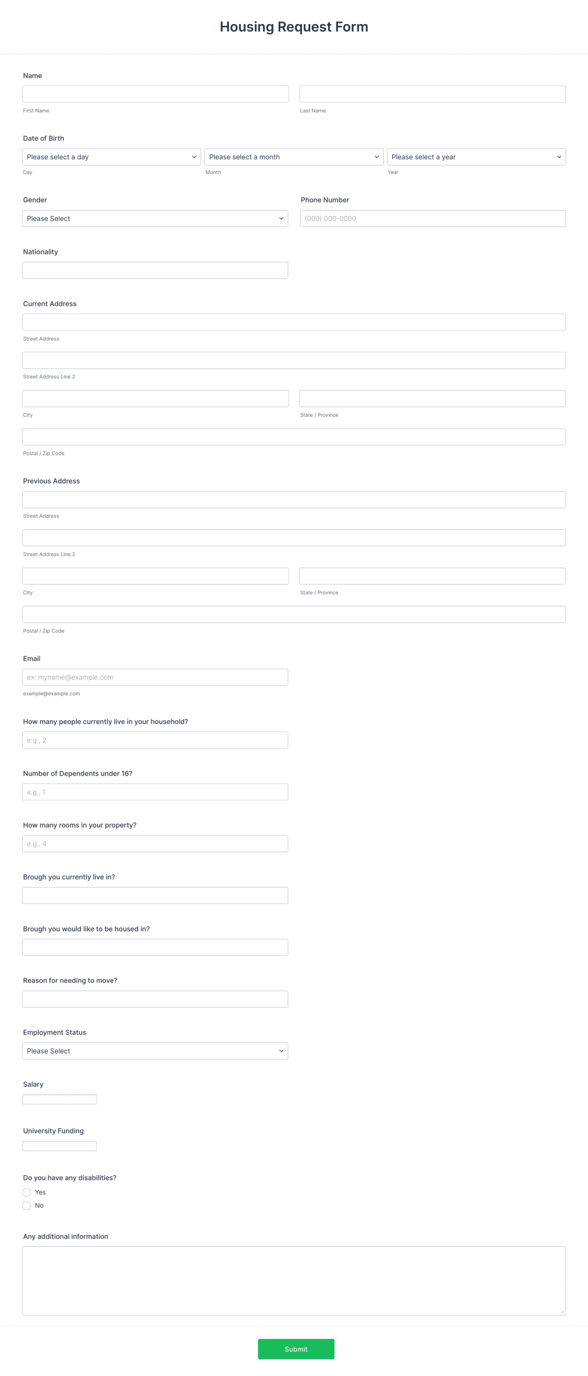 Housing Request Form Template | Jotform