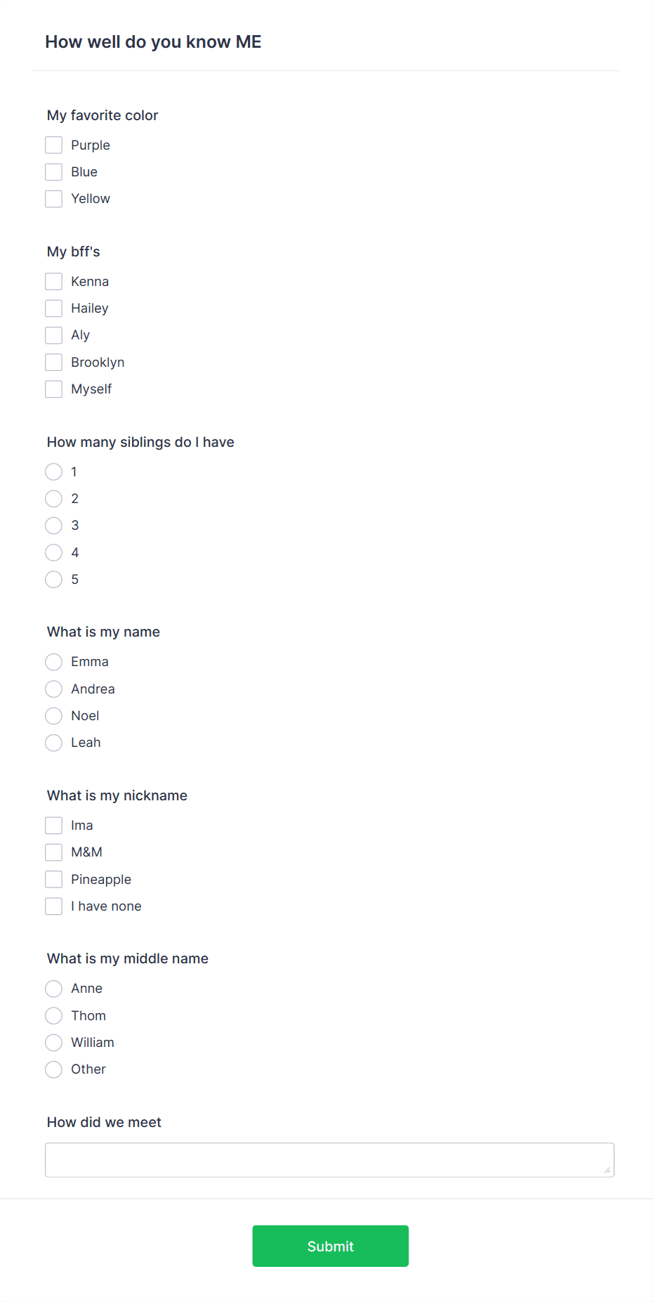 How well do you know ME Form Template | Jotform