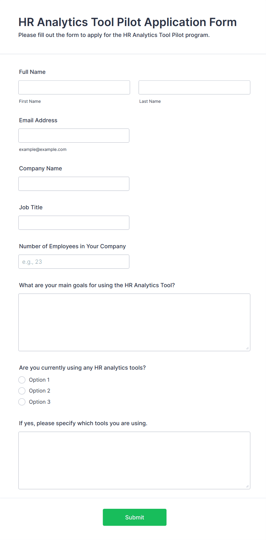 HR Analytics Tool Pilot Application Form Template | Jotform
