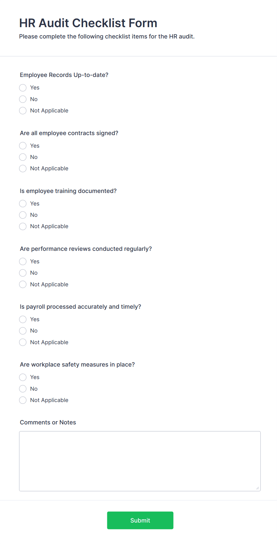 HR Audit Checklist Form Template | Jotform