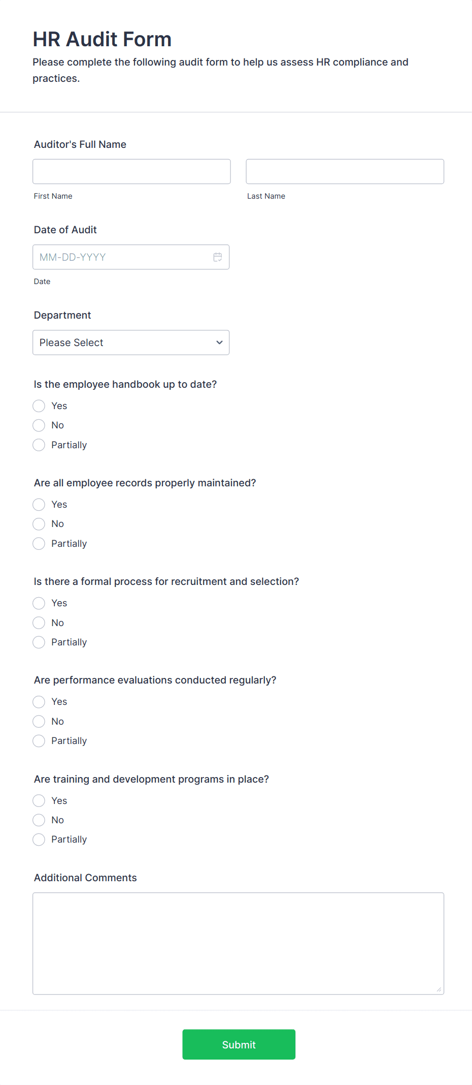 HR Audit Form Template | Jotform