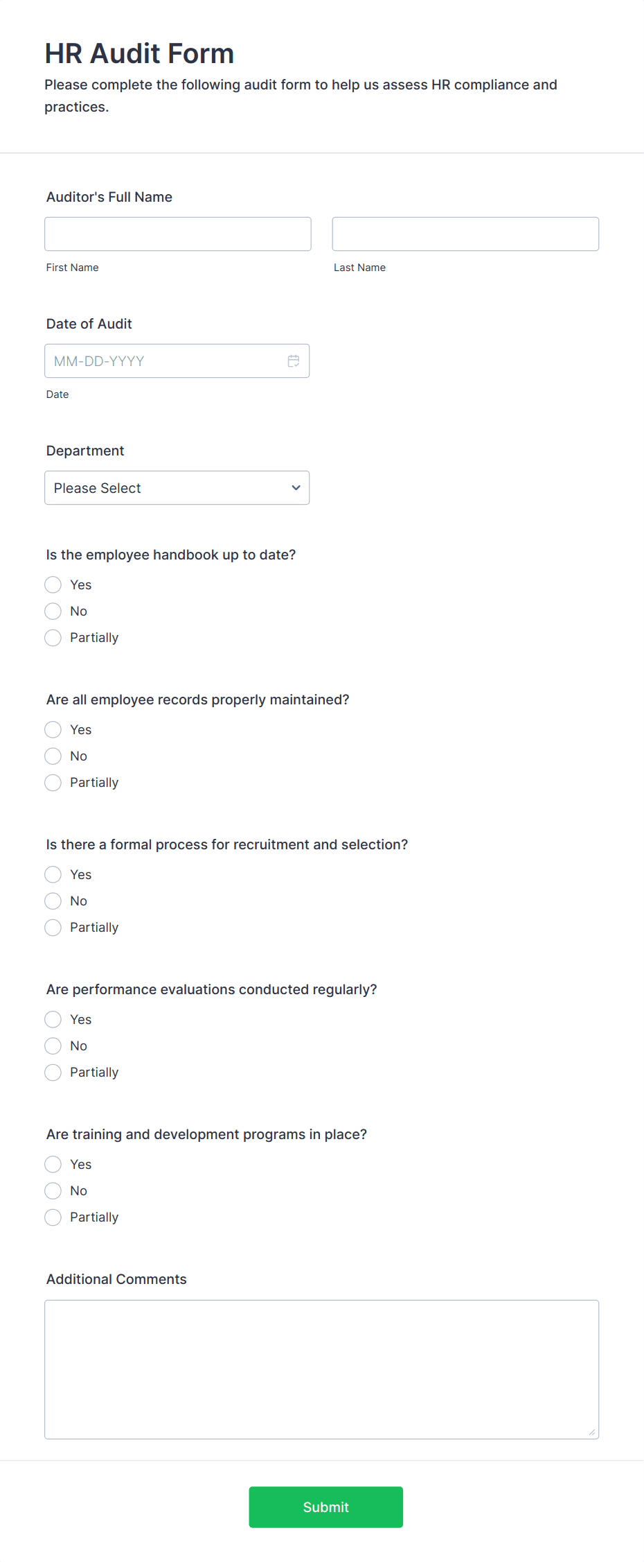 HR Audit Form Template | Jotform