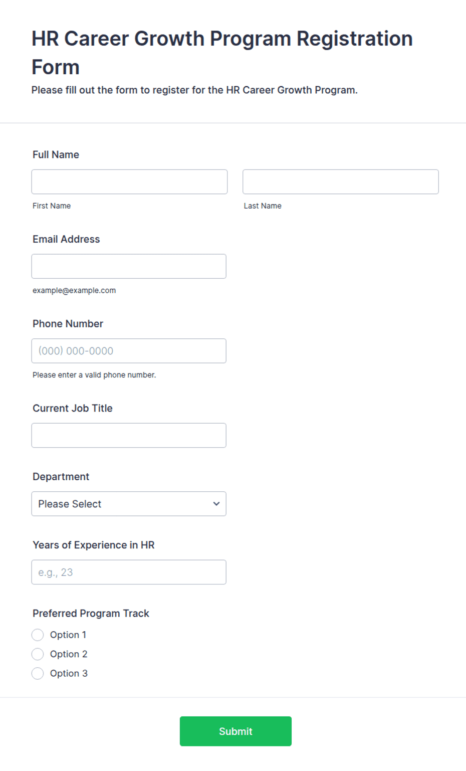 HR Career Growth Program Registration Form Template | Jotform