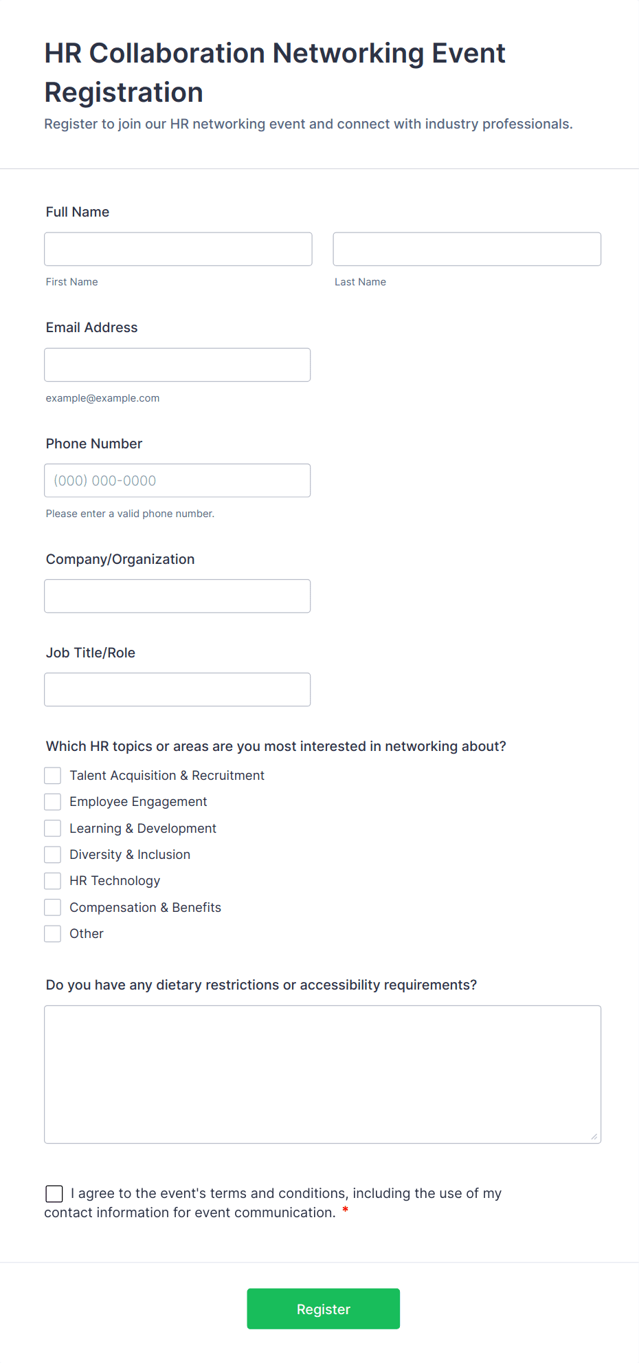 HR Collaboration Networking Event Registration Form Template | Jotform