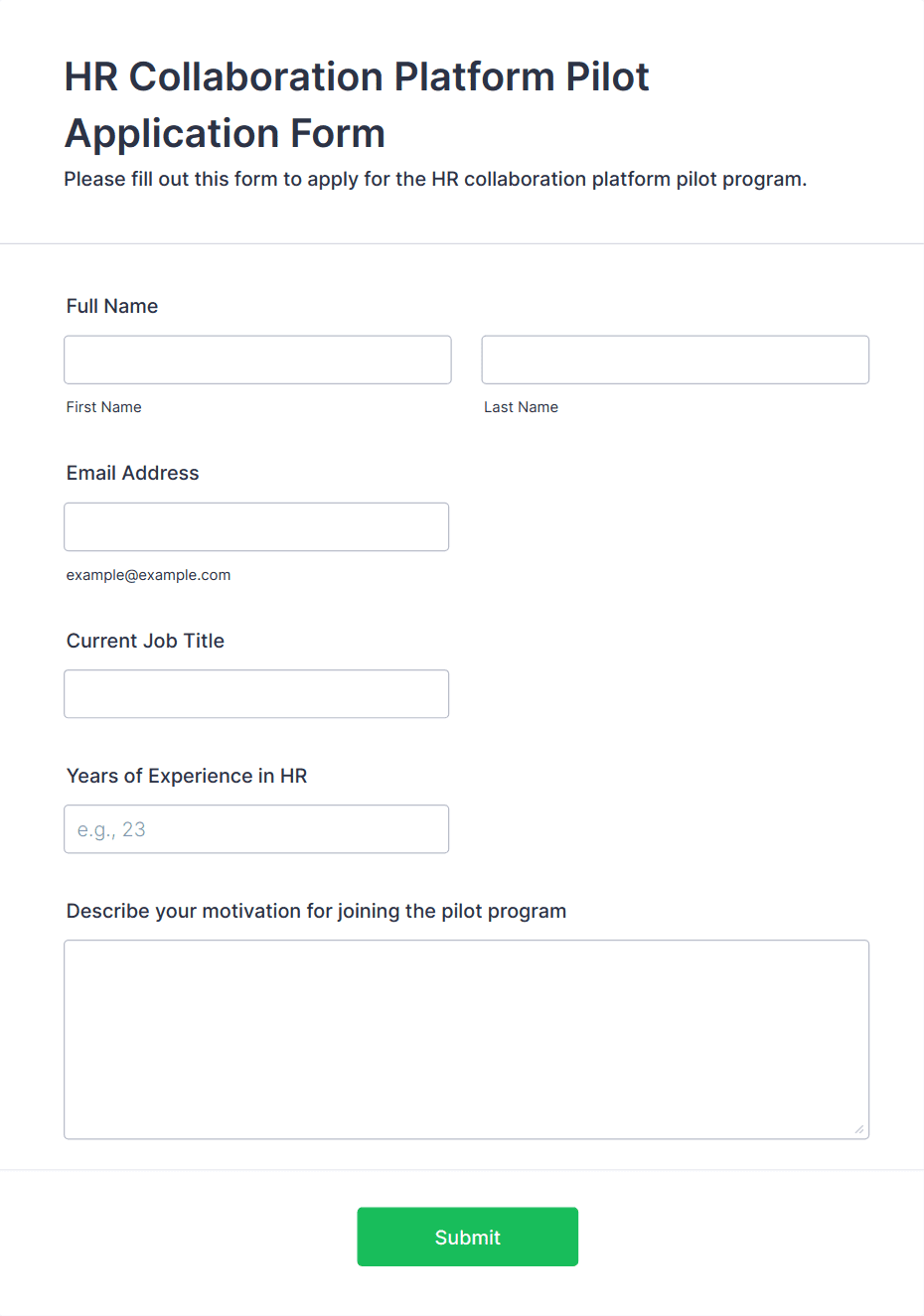 HR Collaboration Platform Pilot Application Form Template | Jotform