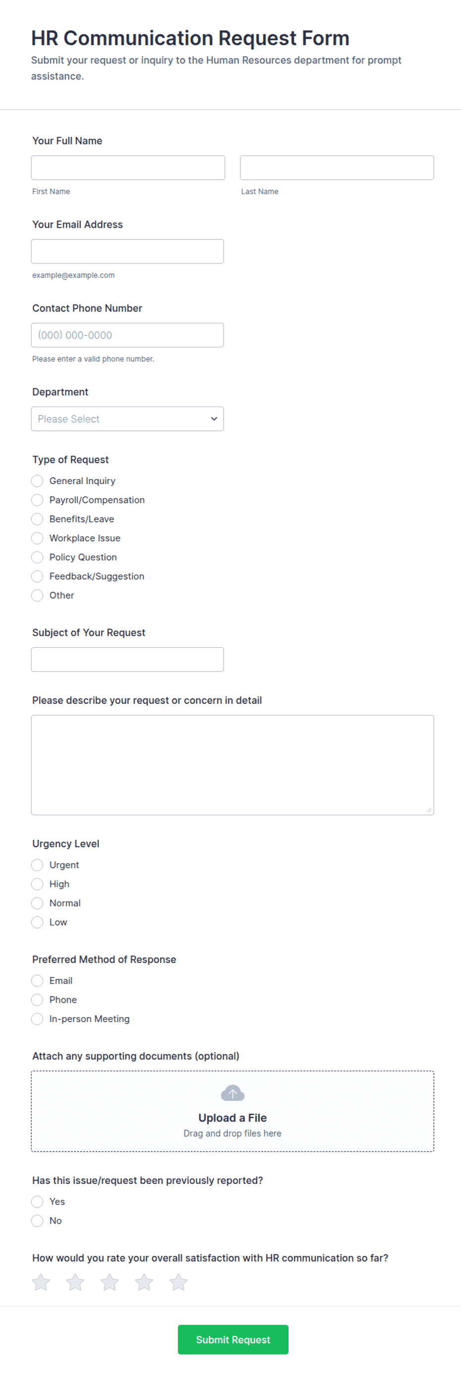 HR Communication Request Form Template | Jotform
