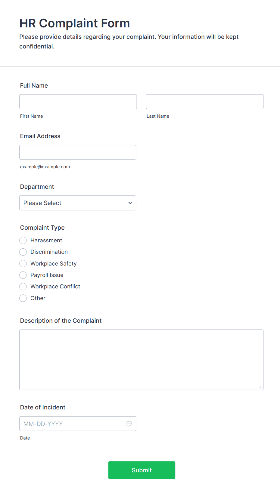 HR Complaint Form Template | Jotform