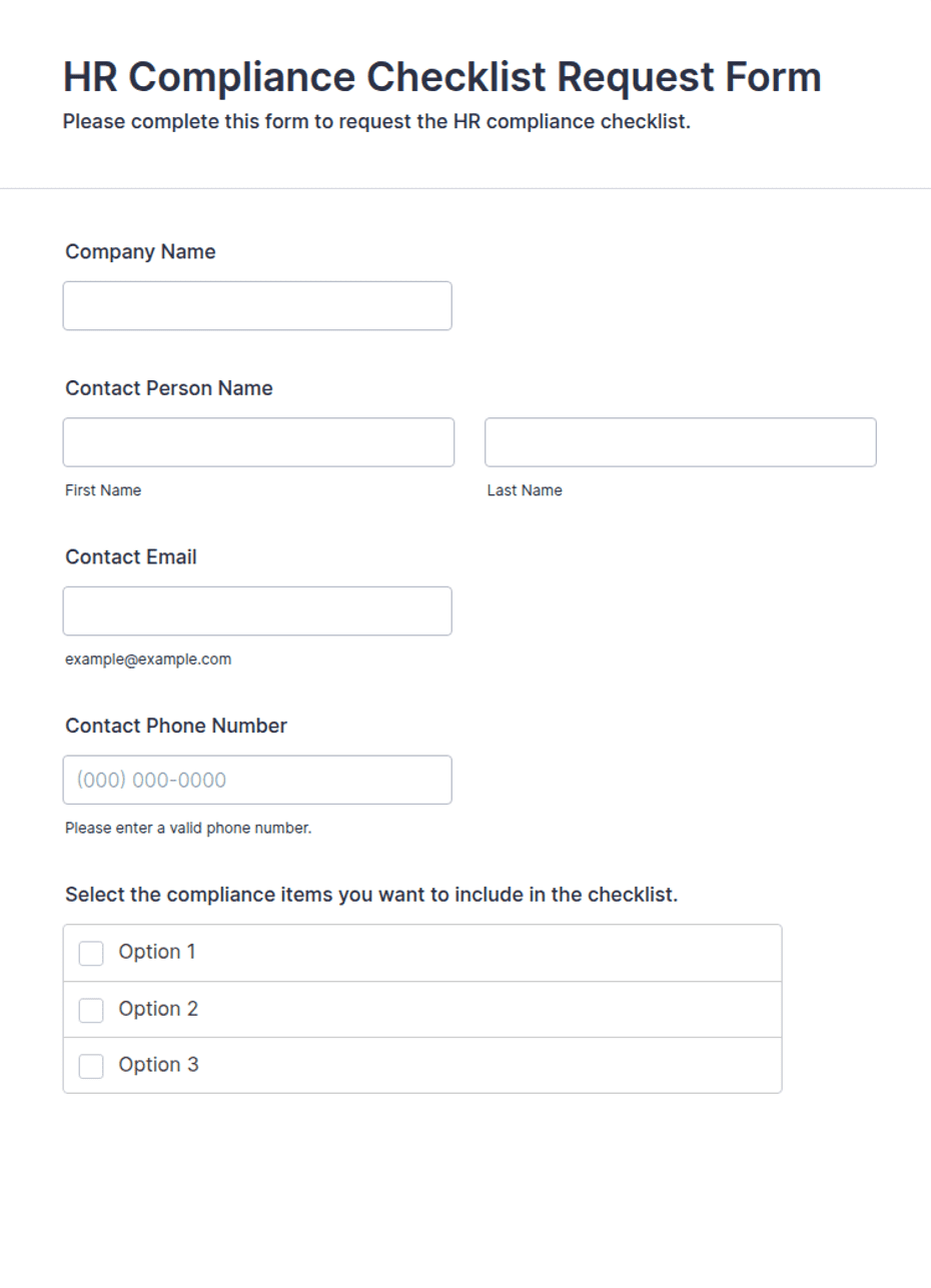HR Compliance Checklist Request Form Template | Jotform