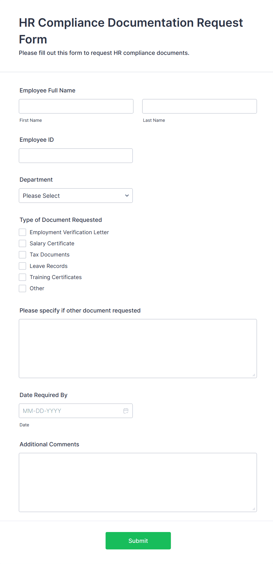 HR Compliance Documentation Request Form Template | Jotform