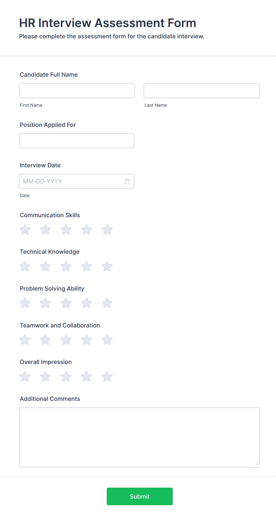 HR Interview Assessment Form Template | Jotform