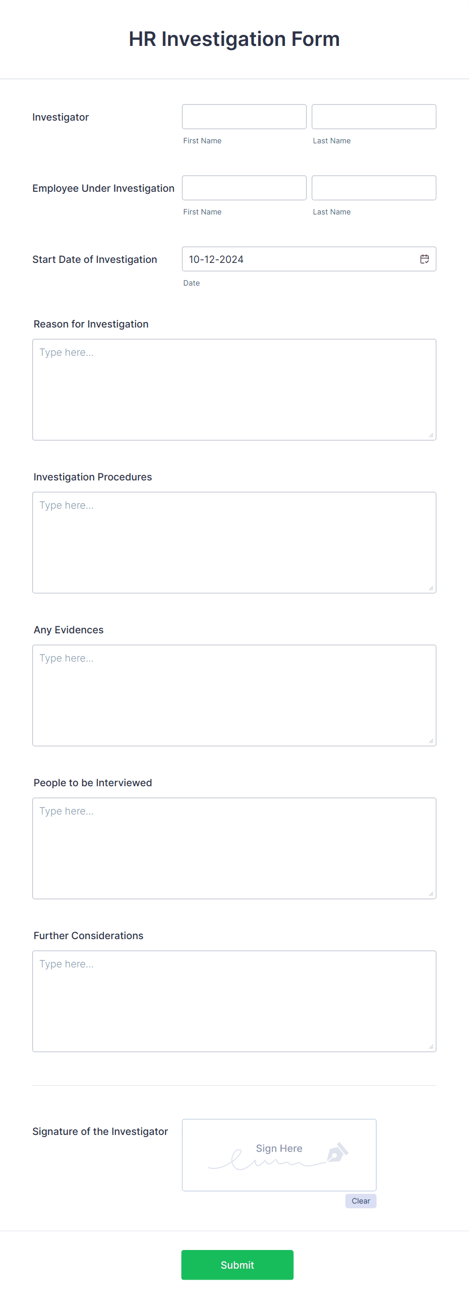 HR Investigation Form Template | Jotform